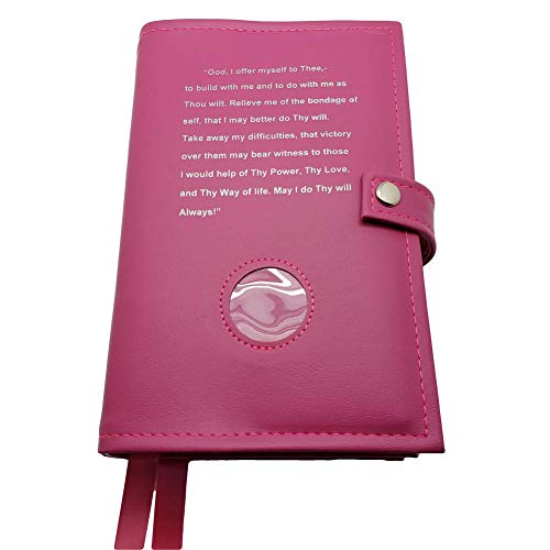 Deluxe Double Alcoholics Anonymous AA Pink Big Book & 12 Steps & 12 Traditions Book Cover with Third Step Prayer Medallion Holder