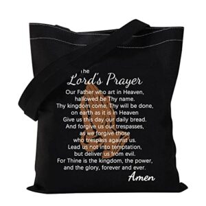 VAMSII the Lord's Prayer Tote Bag Christian Shoulder Bag Religious Gifts Shopping Bag Matthew 6:9-13 Gifts Scripture Gift (the Lord's Prayer Black Tote)