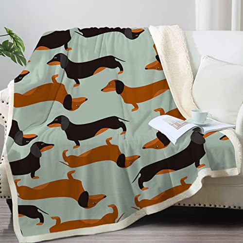 TOPTREE Dachshund Blanket for Dachshund Lovers Fleece Sherpa Dachshund Throw Blanket Print Plush Wiener Dog Blanket Gifts for Kids Teens Men Women Adults (Black and Brown, 60x50 Inches)