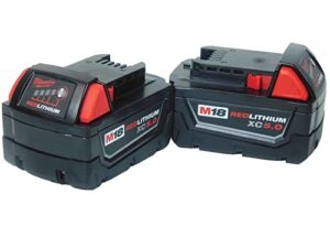 milwaukee m18 48-11-1850 5.0 ah batteries 5.0 18v 48-11-1852 (2 pack)