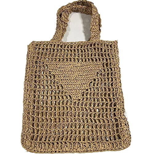 zz.luxi Handmade Straw Bag,Travel Beach Fishing Mesh Bag,Fashion Casual Travel Mesh Beach Tote Womens Hollow Shoulder Handbag Women Gift (Khaki)