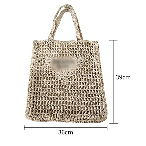 zz.luxi Handmade Straw Bag,Travel Beach Fishing Mesh Bag,Fashion Casual Travel Mesh Beach Tote Womens Hollow Shoulder Handbag Women Gift (Khaki)