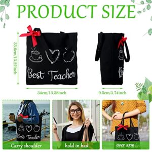 4 Pieces Black Canvas Bag for Teacher Tote Bags for Women Teacher Canvas Bags Teacher Bag with Red Bow Best Teacher Gifts for Women, Teacher's Day, Graduation, Back to School Travel Supplies Christmas