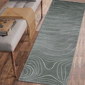 superior indoor runner rug, modern abstract decor for living/dining room, office, bedroom, entryway, kitchen, dorm, playroom, hardwood floor throw, jute backing, veer collection, 2′ 7″ x 8′, slate