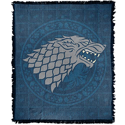 LOGOVISION Game of Thrones Blanket, 50"x60" Stark Sigil Woven Tapestry Cotton Blend Fringed Throw Blanket