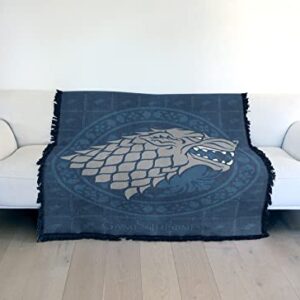 LOGOVISION Game of Thrones Blanket, 50"x60" Stark Sigil Woven Tapestry Cotton Blend Fringed Throw Blanket