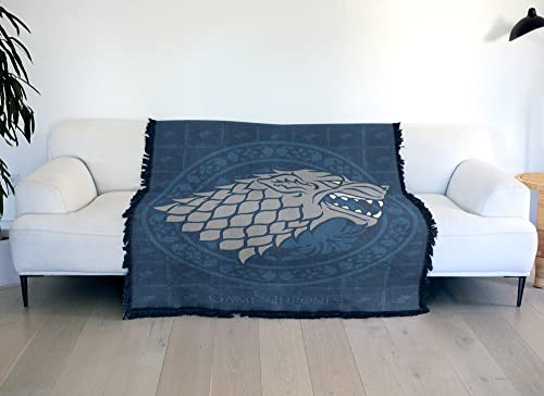 LOGOVISION Game of Thrones Blanket, 50"x60" Stark Sigil Woven Tapestry Cotton Blend Fringed Throw Blanket