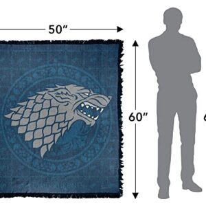 LOGOVISION Game of Thrones Blanket, 50"x60" Stark Sigil Woven Tapestry Cotton Blend Fringed Throw Blanket