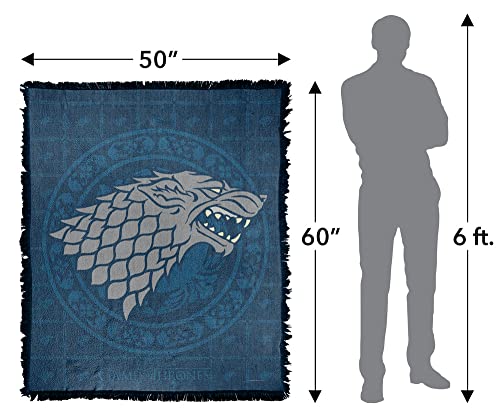 LOGOVISION Game of Thrones Blanket, 50"x60" Stark Sigil Woven Tapestry Cotton Blend Fringed Throw Blanket