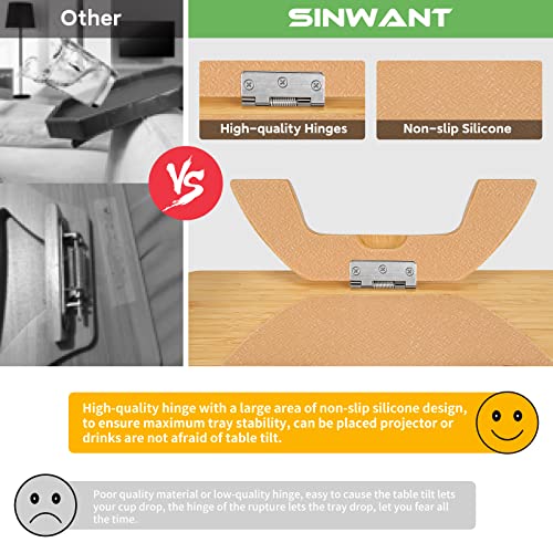 SINWANT Bamboo Sofa Tray Table Clip on Side Table for Wide Couches Arm, Foldable Couch Tray with 360° Rotating Phone Holder, Armrest Table for Eating/Drinks/Snacks/Remote/Control