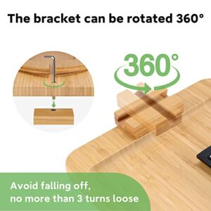 SINWANT Bamboo Sofa Tray Table Clip on Side Table for Wide Couches Arm, Foldable Couch Tray with 360° Rotating Phone Holder, Armrest Table for Eating/Drinks/Snacks/Remote/Control