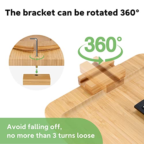 SINWANT Bamboo Sofa Tray Table Clip on Side Table for Wide Couches Arm, Foldable Couch Tray with 360° Rotating Phone Holder, Armrest Table for Eating/Drinks/Snacks/Remote/Control