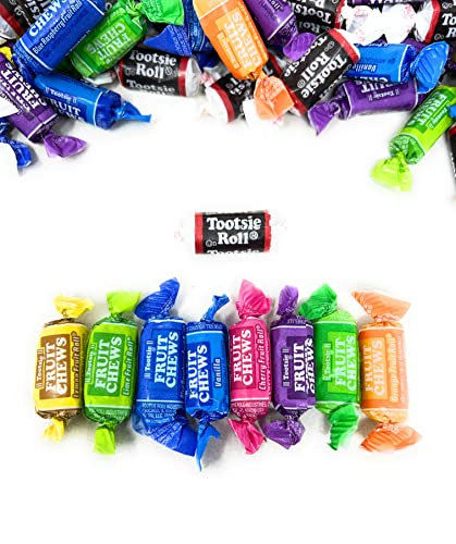 Tootsie Roll Fruit Chews And Original Chocolate Midgees American Chewy Taffies Candy Individually Wrapped In Resealable Bag Bulk 3 Lbs 130+pcs (48-oz) - Made In USA