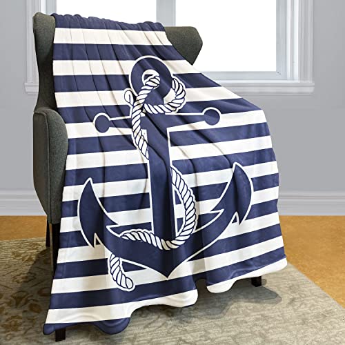 YISUMEI Navy Stripes Blanket Nautical Theme Anchor Throw Blanket Warm and Cosy for Bed Couch Office 60x80 Inches