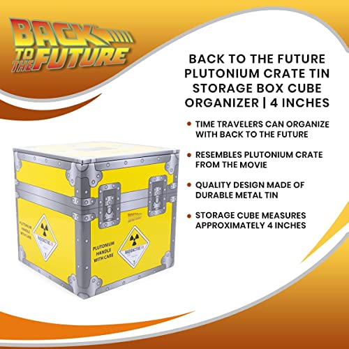 Back to the Future Plutonium Crate 4-Inch Tin Storage Box Cube Organizer with Lid | Basket Container, Cubby Cube Closet Organizer, Home Decor Playroom Accessories | '80s Toys, Gifts And Collectibles