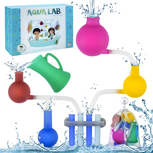 PLAYFRIENDS Original AquaLab Fun Bath Toys for Kids Ages 4-8 & All Ages, Soft Silicone, Scientific Themed Bathtub Toys, Great as Toddler Gifts and Sensory Toys Too -Utility Patent Pending-