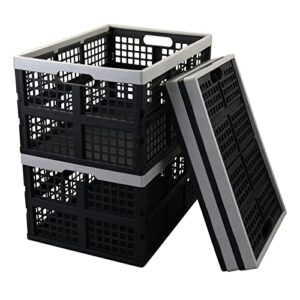 yubine 4 packs plastic collapsible storage crate, 42 quart stackable folding baskets bin