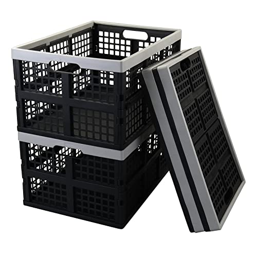 Yubine 4 Packs Plastic Collapsible Storage Crate, 42 Quart Stackable Folding Baskets Bin