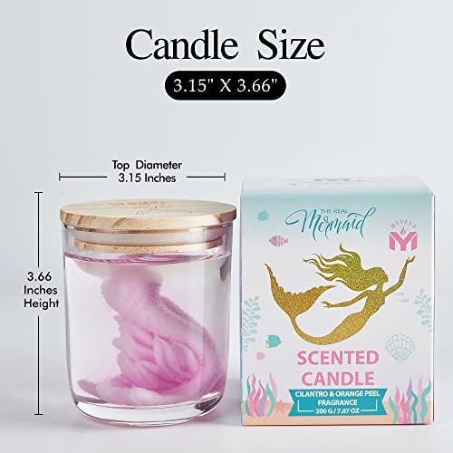 Jelly Gel Scented Candle Gift for Women,Cilantro & Orange Peel Highly Scented and Soy Wax Mermaid Jar Candle for Home Decoration Candle,As a Gift for Birthday，7.07 oz Candle