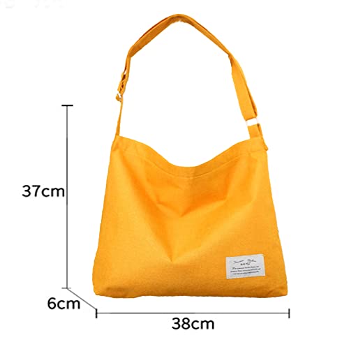 Women's Retro Large Size Canvas Shoulder Bag Hobo Crossbody Handbag Casual Tote (B-yellow)