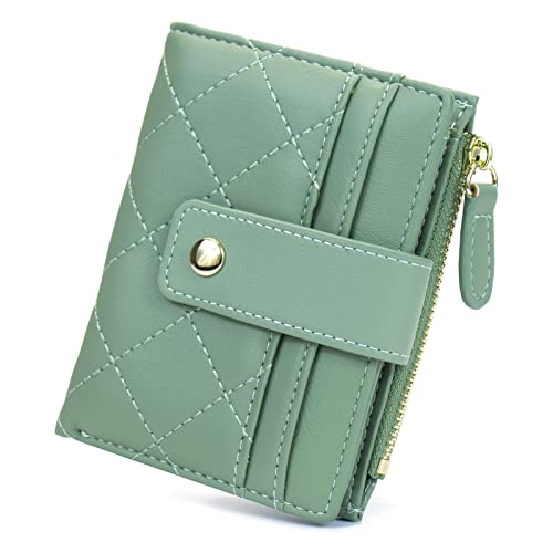 SUMGOGO Wallets for Women Small Coin Purse Card Holder Wallet Front Zipper Pocket Mini Slim Bifold Wallets (Green)