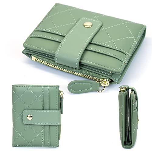 SUMGOGO Wallets for Women Small Coin Purse Card Holder Wallet Front Zipper Pocket Mini Slim Bifold Wallets (Green)