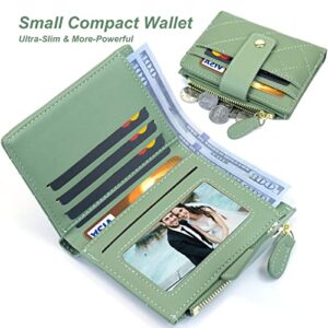 SUMGOGO Wallets for Women Small Coin Purse Card Holder Wallet Front Zipper Pocket Mini Slim Bifold Wallets (Green)