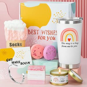 get well soon gifts for women, care package get well gifts baskets for women her mom, self care gifts for sick friends, feel better gift sympathy gifts thinking of you stress relief gift set for women