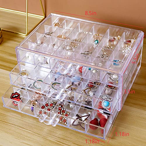 CLUQMEIK Earring Organizer Box Clear Storage Acrylic for Earrings Necklace Organizer Jewelry Box with 72 Grids Storage Compartments Transparent Ring Clear Jewelry Organizer