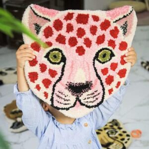 Menglo Tiger Shaped Rug Cute Cartoon Tiger/Lion/Panda Shape Animals Bath Mat Small Area Rug Entrance Door Mats Non Slip Floor Mat Thickened Carpet Decoration for Bedroom Living Room (Pink Panther)