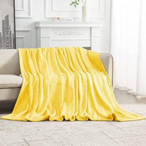 mooreeke soft fleece blanket twin size, warm fuzzy cozy plush flannel blanket 350 gsm throw lightweight blanket for bed, sofa, couch suitable for all season, 60×80 inches, yellow