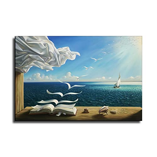 HHGaoArt Salvador Dali Wall Art Poster Surrealism Painting Canvas Print Living Room Picture Unframe (16x24inch,Wave Book)