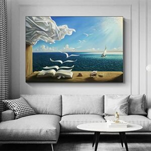 HHGaoArt Salvador Dali Wall Art Poster Surrealism Painting Canvas Print Living Room Picture Unframe (16x24inch,Wave Book)