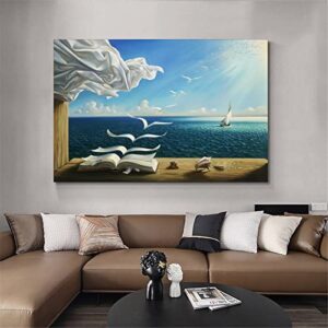 HHGaoArt Salvador Dali Wall Art Poster Surrealism Painting Canvas Print Living Room Picture Unframe (16x24inch,Wave Book)