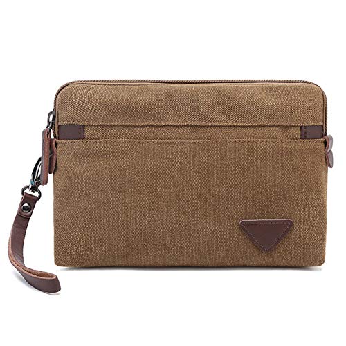 Canvas Smartphone Wristlets Bag Clutch Bag Wallet Purse Zipper Pouch Handbag Coffee