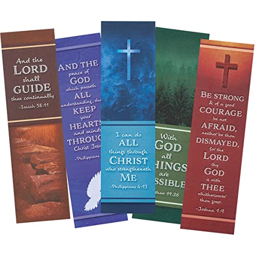 Bible Bookmarks, Tear-Proof and Water-Resistant - Each Measures 7" Long x 2" Wide, Set of 10, 5 Designs