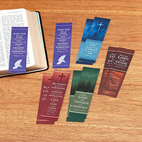 Bible Bookmarks, Tear-Proof and Water-Resistant - Each Measures 7" Long x 2" Wide, Set of 10, 5 Designs