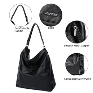 Montana West Wrangler Tote Bag for Women Black Vegan Leather Shoulder Bags Fashion Hobo Bags Large Purse and Handbags with Zipper Closure WG37-G918BK