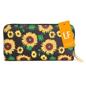 SM FASHION SM Women Sunflower | Tie dye PU Long Wallet with Zipper Closure Card Slots Zippered Coin Pouch (Sunflower - Black) SMLOA