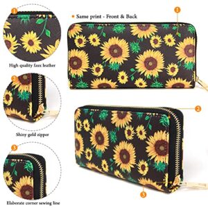 SM FASHION SM Women Sunflower | Tie dye PU Long Wallet with Zipper Closure Card Slots Zippered Coin Pouch (Sunflower - Black) SMLOA