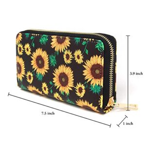 SM FASHION SM Women Sunflower | Tie dye PU Long Wallet with Zipper Closure Card Slots Zippered Coin Pouch (Sunflower - Black) SMLOA