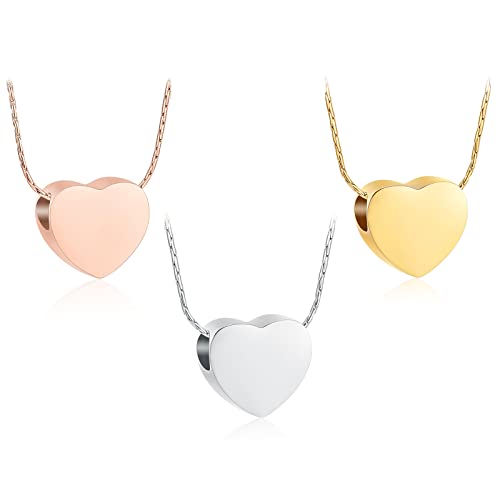 constantlife Cremation Jewelry for Ashes - Heart Pendant Memorial Urn Necklace Ashes Holder Stainless Steel Personalized Customization Keepsake (3Pcs-Silver+Gold+Rose Gold)