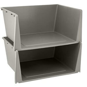 Organize Your Home Stackable Storage Containers with Open Front, 2 Pack, Great Organizing Bins for Pantry, Closet, Bedroom, and all Storage, Grey, 19.8” x 15.2” x 9.3”