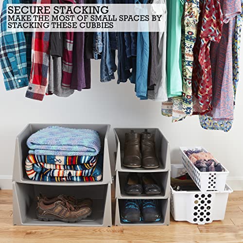 Organize Your Home Stackable Storage Containers with Open Front, 2 Pack, Great Organizing Bins for Pantry, Closet, Bedroom, and all Storage, Grey, 19.8” x 15.2” x 9.3”