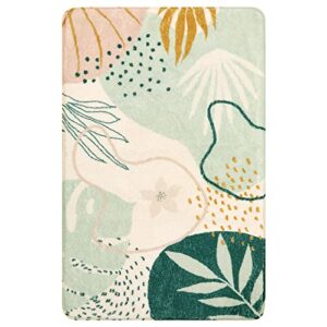 Lahome Green Washable Area Rug - 3x5 Botanical Print Small Rug Modern Abstract Non-Slip Minimalist Art Area Rug Accent Distressed Throw Rugs Floor Carpet for Living Room Bedroom Entryway Rug