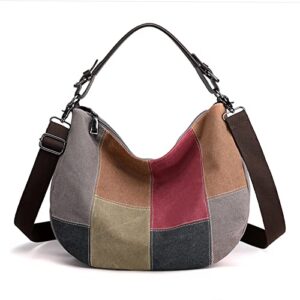 midaup hobo handbags multi-color splice cross body shoulder bag casual canvas tote crossbody bags for women (multi color – grey)