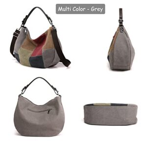 MIDAUP Hobo Handbags Multi-Color Splice Cross Body Shoulder Bag Casual Canvas Tote Crossbody Bags for Women (Multi Color - Grey)