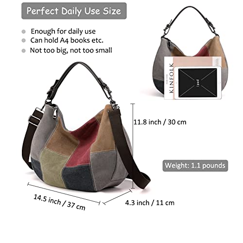 MIDAUP Hobo Handbags Multi-Color Splice Cross Body Shoulder Bag Casual Canvas Tote Crossbody Bags for Women (Multi Color - Grey)