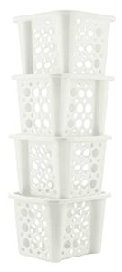 organize your home mini stackable white storage containers with open tops, 4 pack, great organizing bins for pantry, closet, bedroom, and all storage, 7.6” x 6.7” x 5.3”