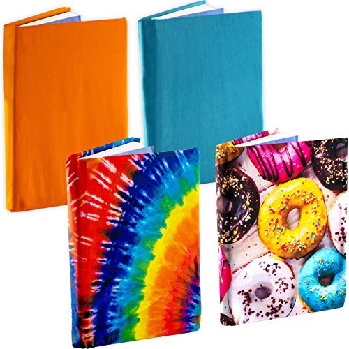 Easy Apply, Reusable Book Covers 4 Pk. Best Jumbo 9x11 Textbook Jackets for Back to School. Stretchable to Fit Most Large Hardcover Books. Perfect Fun, Washable Designs for Girls, Boys, Kids and Teens